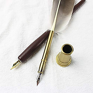 FEATTY GIFTS Calligraphy Pen Set,12-Piece Kit, 5 Nib & 5 Ink Set,Writing Quill Pen,Anitque Dip Feather Pen Set (wood+feather)