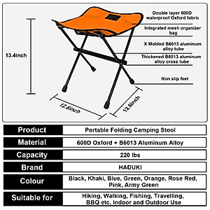 HADUKI Camping Chair Foot Stool,Folding Lightweight Stool Portable Collapsible Camping Stool Retractable Chairs with Carry Bag 220LBS Camping Stools for Indoor Or Camping Fishing Hiking BBQ(Orange)