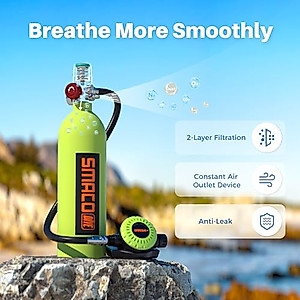 SMACO Scuba Tank Diving Gear for Diver 1L Mini Scuba Tank Small Diving Oxygen Cylinder up to 20 Minutes Dive Time Portable Diving Tank Kit for Underwater Exploration Emergency Rescue Pony Bottle S400