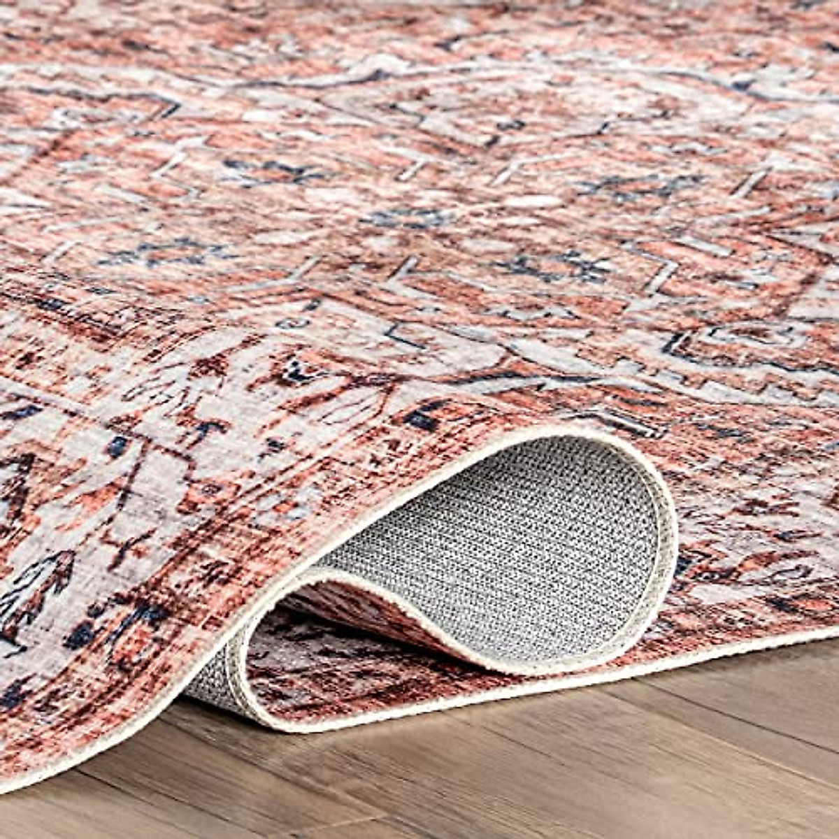 nuLOOM AMA Persian Stain-Resistant Machine Washable Area Rug, 5' x 8', Rust