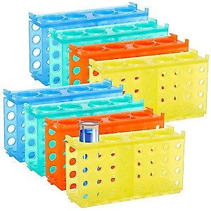8 Pcs Test Tube Holders, 4-Way Interlocking Tube Racks for 0.5ml/ 1.5ml/ 10ml/ 15ml/ 50ml Centrifuge Tubes, Plastic Multi Tube Stands, Lab Experiment Supplies