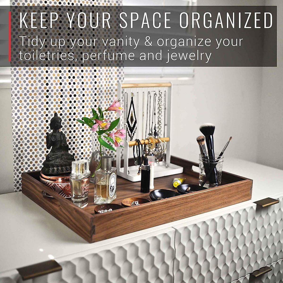 Virginia Boys Kitchens Walnut Wood Serving Tray with Handles - Serve Coffee, Tea, Cocktails, Appetizers, Breakfast in Bed or for Ottomans or Desk - 20x15 Rectangular