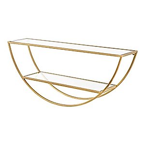 Kate and Laurel Tancill Modern Wall Shelf, 26 x 11, Gold with Clear Glass, Chic Two-Tier Half-Circle Shelf for Wall