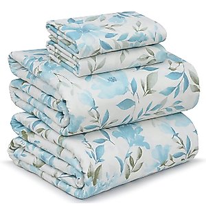 RUVANTI 100% Cotton Sheets for Queen Size Bed - Cooling Sateen Sheets - Breathable & Durable Queen Sheet Set - 16 Inches Deep Pocket Queen Size Sheets - Erica Floral - 4 Pieces