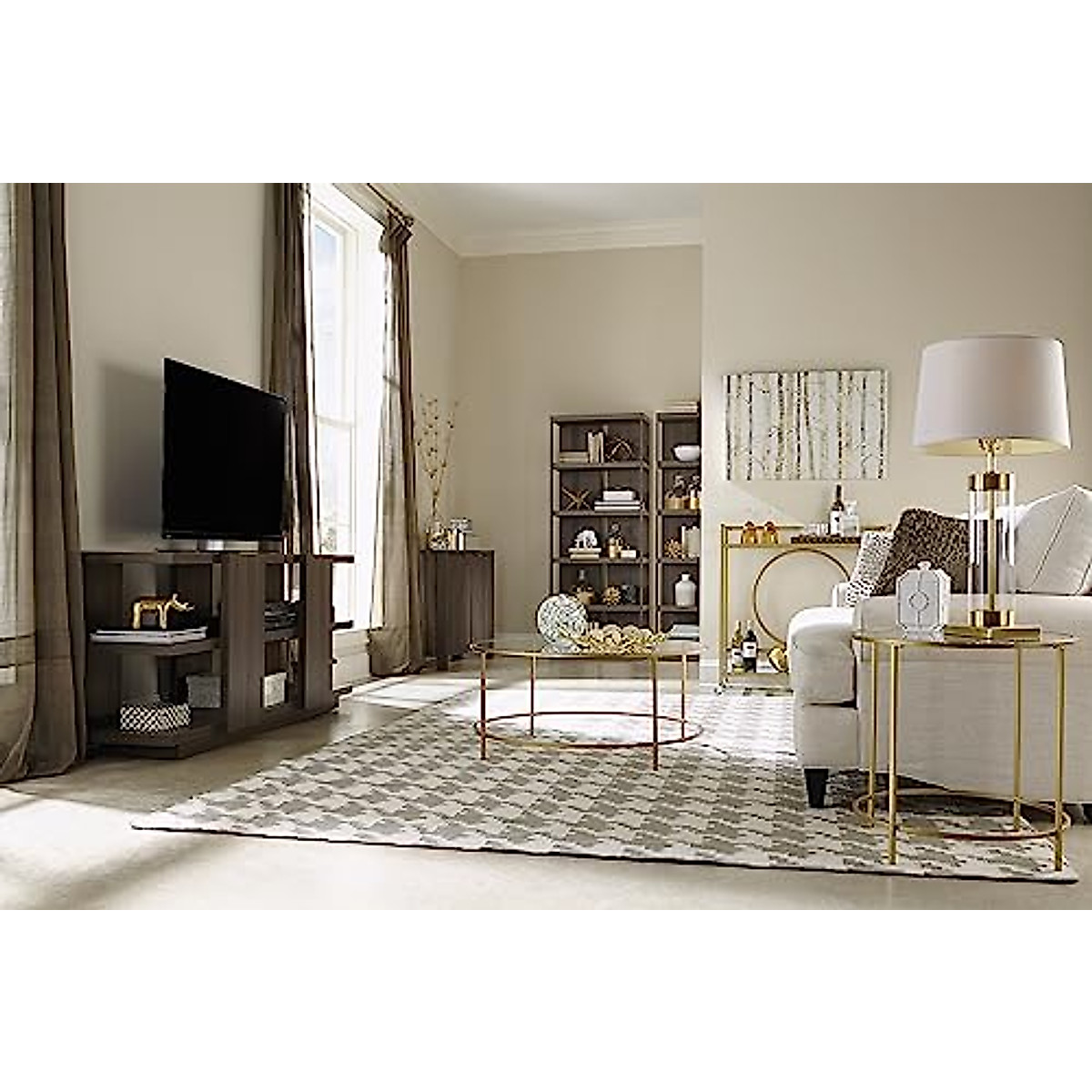 Sauder International Lux Bar Cart, Satin Gold Finish