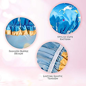 POPCHOSE Shower Cap, Large Shower Caps for Women Long Hair, Reusable Double Layer Waterproof Shower Hair Bath Cap, Stylish Satin Hair Bonnet, Soft Comfortable EVA Lined Shower Hat for All Hair Length