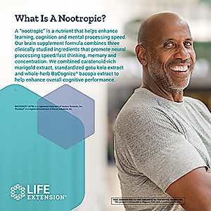 Life Extension Quick Brain Nootropic — Brain Supplement for Memory, Focus, Learning, Recall, Attention and Cognition – Gotu Kola, Bacopa, Once Daily, Gluten-Free, Non-GMO - 30 Vegetarian Capsules