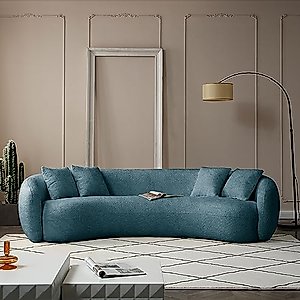 102" Teddy Fleece Boucle Cloud Sofa Modern Half Moon Comfy Sectional Leisure Couch, Beautiful Freestanding Curved Sofa&Couch for Living Room, Professionally Upholstery Perfect Shape, Blue 5 Seats