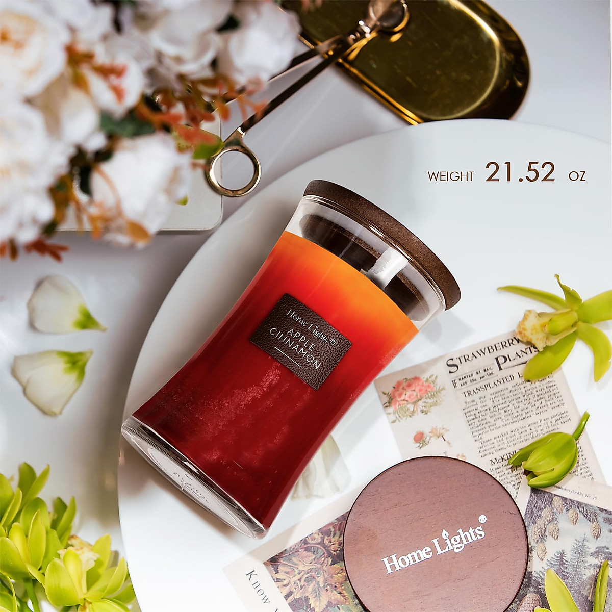 HomeLights 3-Layer Highly Scented Candles - Midnight Lights, Hourglass Large Jar Candles for Home - Burns Up to 45 Hours, Natural Soy Wax, Wooden Lid, 11.3 OZ