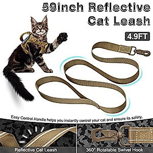 nanappice Tactical Cat Harness and Leash for Walking Esacpe Proof,Adjustable Soft Mesh Large Cat Vest with Rubber Handle Easy to Control,Molle Pathes