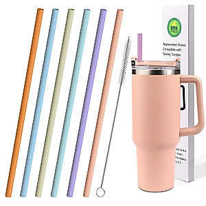 AIERSA 6 Pack Pastel Colors Straw for 40oz Stanley Cup with Handle,Reusable Silicone Straws Compatible Stanley 20 30 40oz Tumbler,Long Straw with Cleaning Brush for Stanley Cup Accessories