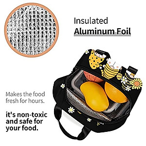 Pubnico Insulated Lunch Box Reusable Lunch Bag Meal Portable Container Tote For Women Work Picnic Sunflower With Bee Cute Gnome