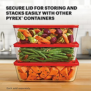 Pyrex Simply Store Glass Food Storage Container, Snug Fit Non-Toxic Plastic BPA-Free Lids, Freezer Dishwasher Microwave Safe, 11 Cup