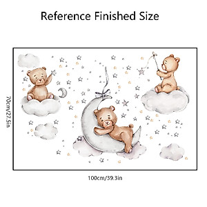 Bear Sleeping on The Moon and Stars Wall Stickers for Kids Room Decals Sweet Dream Moon Star Nursery Decor Baby Toddler Girls Shower Room Interior Decor Kid Playroom Wall Decals (23.6in x 35.4in)