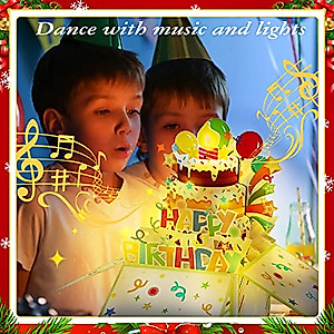 DTESL birthday card 3D Pop Up with Light and Music, birthday cards for women, Handmade Birthday Greeting Cards in a Box, Press the power button to play: plays hit song 'Happy Birthday'