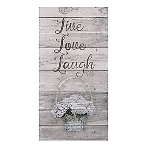 Printed Kitchen Towels Microfiber Premium Dishcloths, Hydrangea Basket Retro Wooden Stripes Grain Super Absorbent Hand Towel Washable Fast Drying, 1 Pack 18 x 28 Inches, Live - Love - Laugh