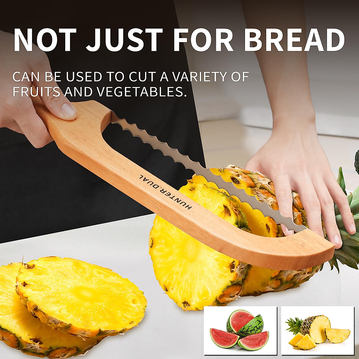 HUNTER.DUAL Bread Knife for Homemade Bread, 16" Sourdough Bread Slicer, Bow Saw Cutter with Double-sided Blades for Easy Cutting, Orange