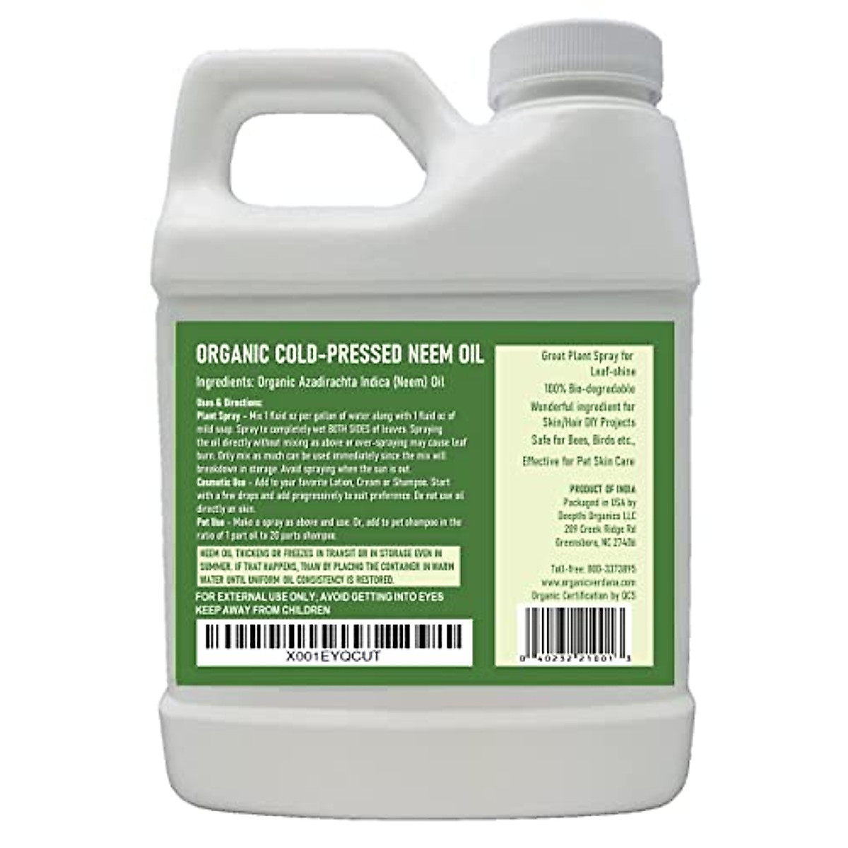 Verdana Organic Cold Pressed Pure Neem Oil - 16 Fl. Oz - Non GMO - Unrefined - 100% Neem Oil, Nothing Added or Removed – Leafshine for Plants, Pet Care, Skin Care, Hair Care Brand