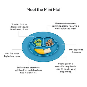 ezpz Mini Mat for 12 Months+ (Blue) - 100% Silicone Placemat + Plate with Suction for Infants + Toddlers - Supports Baby-Led Weaning - for Highchair, Dining Table and Travel