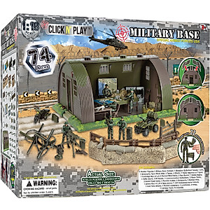 Click N’ Play Military Playset and Army Action Figures with a Base Barrack Command Center, Includes 74 Accessories - 6 Soldier Action Figures with Gear, Guns, Vehicles, Army Playsets for Boys 8-12