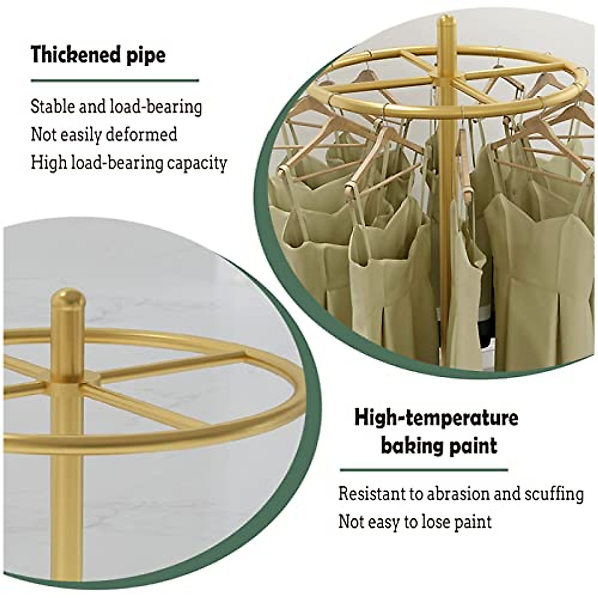 SLVUAFRN Floor-Standing Rotating Clothing Display Rack, Portable Retail Round Garment Rack Garment Rack, Hanging Apparels Shelf for Bedrooms Boutiques Commercial Gift Shop Laundry Room