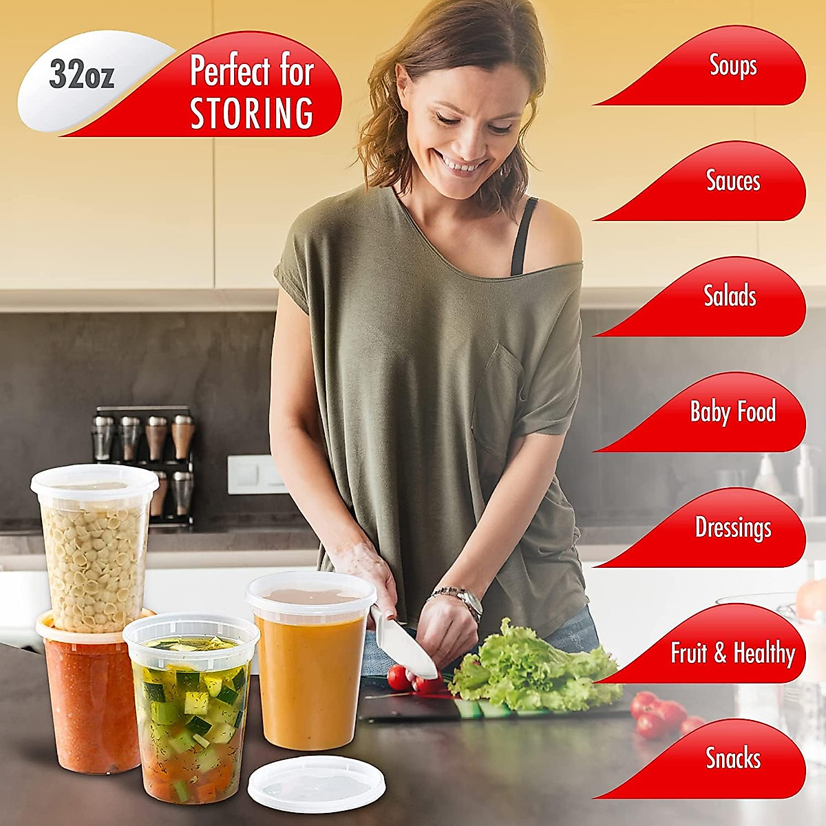 QUIDDITY WARE Deli Containers with Lids Leakproof - 240 Pack BPA-Free Plastic Microwaveable Clear Food Storage Container Premium Heavy-Duty Quality, Freezer & Dishwasher Safe (32oz 240 Sets)