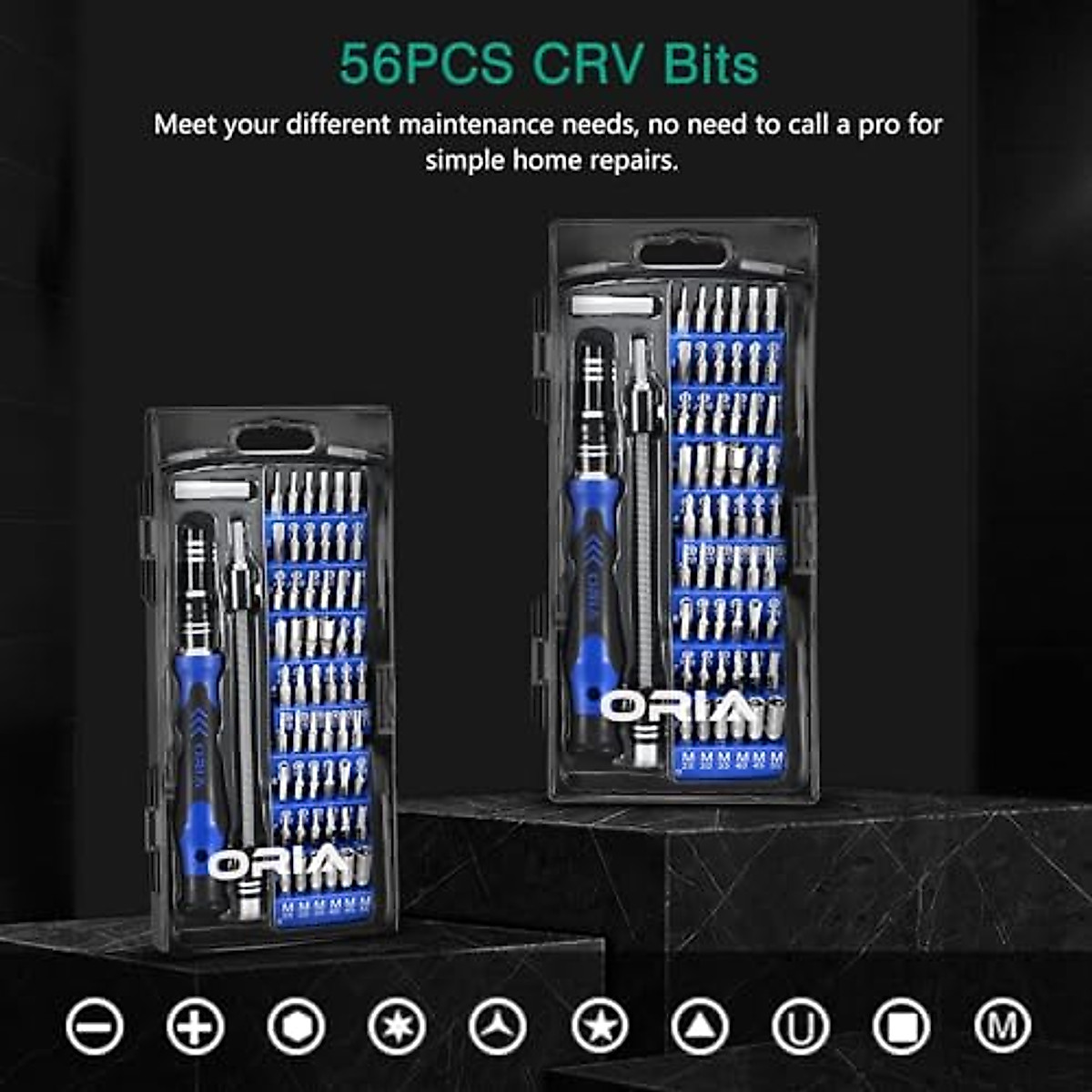 ORIA Precision Screwdriver Kit, 60 in 1 with 56 Bits Screwdriver Set, Magnetic Driver Kit with Flexible Shaft, Extension Rod for Mobile Phone, Smartphone, Game Console, Tablet, PC, Blue