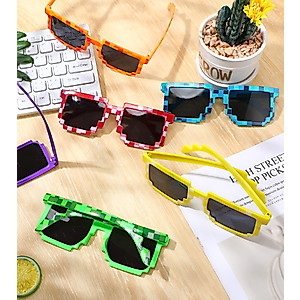 Flutesan Pixel Sunglasses Miner Party Favors Pixel Party Favors Glasses for Kids Adults Birthday Party Pixelated Game Party Supplies(12 Pair)