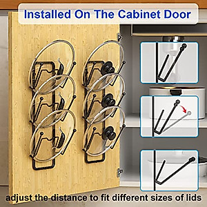Carry360 2 Pack Pot Lid Organizer Rack, 6 Tier Pot Lids Holder for Cabinet Door/Wall Mount, Reusable Pot Lid Rack Holder for Kitchen Storage with No Drilling Adhesive (Black)