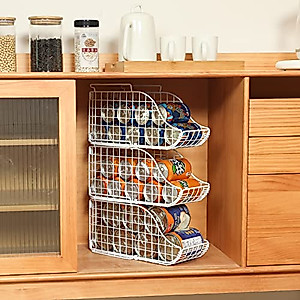 Stackable Pantry Can Dispenser Baskets 3-Pack, Standing Beverage Drink Pop Soda Can Storage Organizer Bin with Handles, Foldable Canned Food Holder for Kitchen Countertop Cabinet