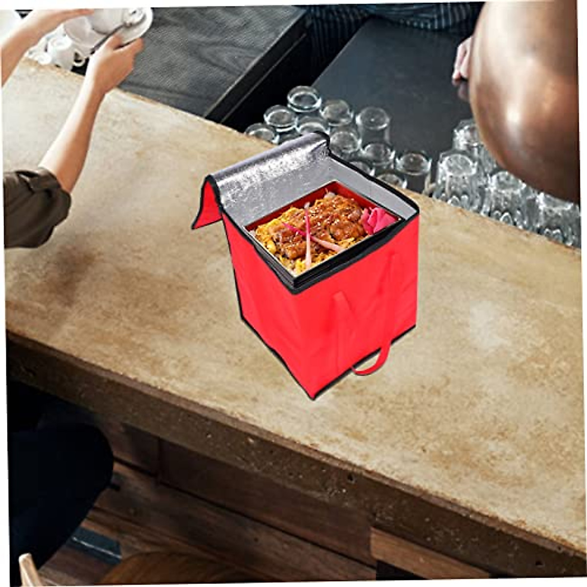 SOLUSTRE Catering Bag 1pc Portable Cooler Bag Water Resistant Tote Bag Portable Heating Lunch Box Foldable Tote Bag Insulated Shopping Bag Thermal Bag Take-out Insulated Bag Red