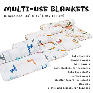Catteyonce Swaddle Blankets, 4 Pack Breathable Muslin Swaddle Blankets, Cotton Soft and Comfortable Receiving Blanket for Newborn Boys and Girls, Orange/Giraffe, Large 44 "x 47 "