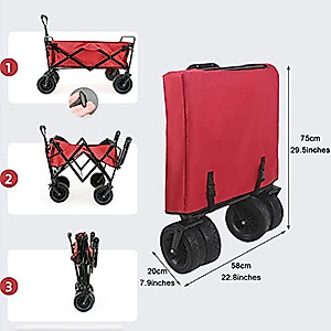 Suuim Collapsible Folding Wagon, Utility Carts Folding Wagon Multifunctional Foldable Camping Cart, 12 Bearing Universal Wheel Trolley, Seat Belt Design, 4