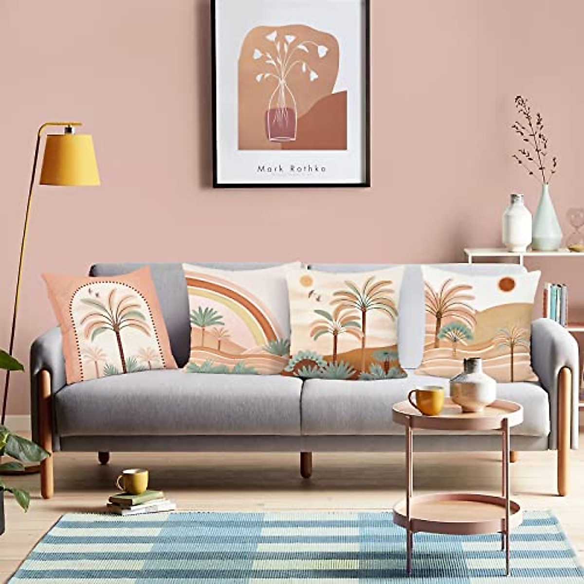 Bonhause Tropical Palm Tree Pillow Covers 18x18 Set of 4 Boho Arch Rainbow Decorative Pillows Case Soft Velvet for Couch Sofa Patio Garden Decor