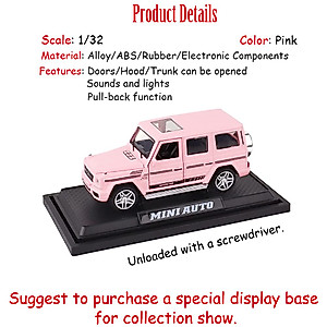 iLooboo Alloy Collectible Pink Benz G65 AMG Toy Vehicle Pull Back Die-Cast Car Model with Lights and Sound