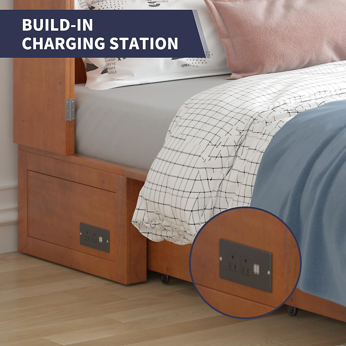 ijuicy Murphy Bed, Queen Size Cabinet Bed with Foldable Memory Foam Mattress & USB Charging Station & 2 Large Drawers for Guests Room/Bedroom-Reddish Brown