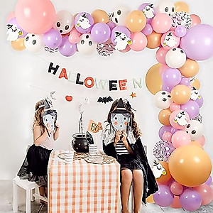 Halloween Balloon Arch Garland Kit, 129pcs 18" 10" 5" Pink Purple Balloons Decorations with BOO Fiol Balloon Ghost-pattern Cards for Halloween Baby Shower Decorations Halloween Day Party Supplies