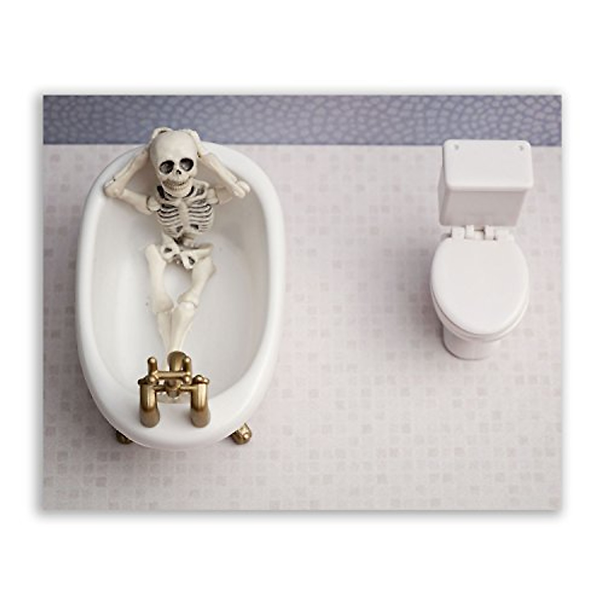 Skeleton Bathroom Prints - Skeleton Wall Art , Skeleton Bathroom Decor - Funny Bathroom Art, Funny Bathroom Decor Wall Art, Bathroom Halloween Decor, Hipster Gifts - Set of 4 (8x10) Unframed