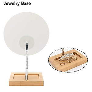 YEAKE Flexible Gooseneck Bamboo Vanity Makeup Mirror,360°Rotation 8" Large Frameless Vanity Mirror Folding Portable Table Desk Mirror with Stand Bathroom Shaving Make Up Mirrors Round