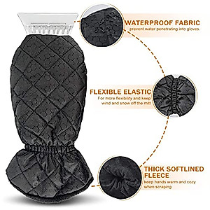 Ice Scraper Mitt for Car Windshield, Waterproof Snow Remover Scraper Glove with Thick Fleece Lining for Home Car Window Snow Remover Scratch-Free
