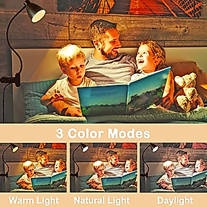 BOHON Desk Lamp 3 Color Modes 10 Brightness Dimmer Reading Light 10W 38 LED Clamp Lamp with Auto Off Timer 360° Flexible Gooseneck Clip on Light for Bed Bedside, AC Adapter Include