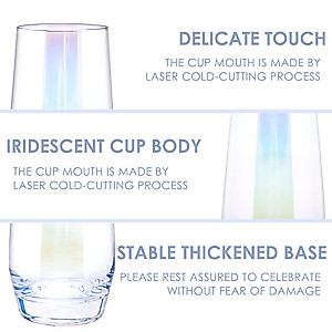 Swetwiny Colorful Highball Glasses, 18.5 Ounce Iridescent Glassware Set of 4 Lead-Free Crystal Glassware for Mixed Drinks, Juice, Cocktail, Gift Package (Colorful)