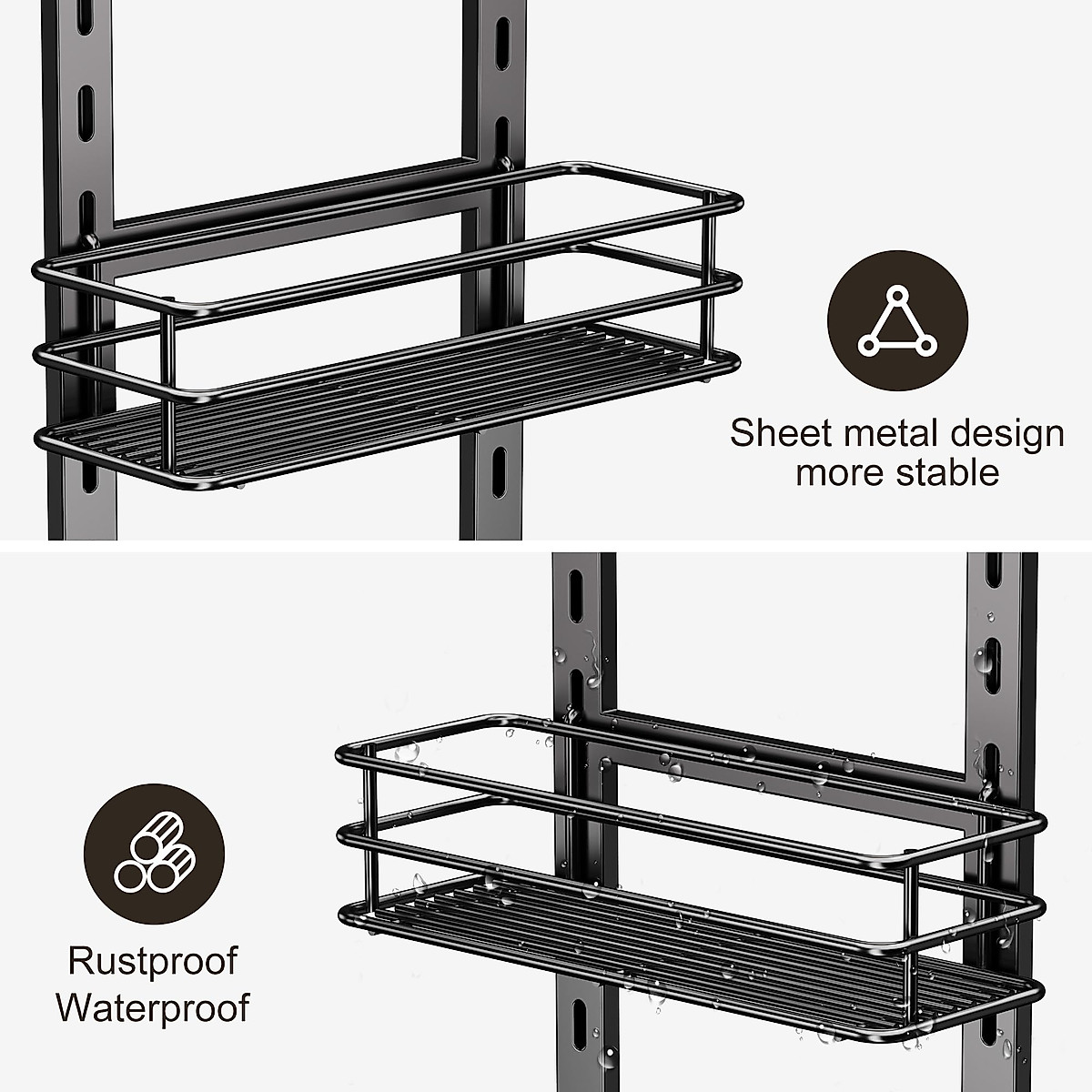 Orimade Adjustable Anti-Slip Hanging Shower Caddy Over Shower Head,Rustproof Bathroom Hanging Shower Organizer with 4 Hooks for Razor,No Drilling Shower Shelves Storage Rack,Black 4 Tier