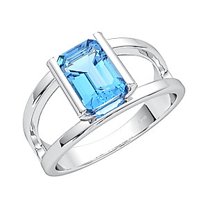 TISHAVI Swiss Blue Topaz Ring For Women Sterling Silver, Octagon Ring For Women Sterling Silver, Sterling Silver Ring Size 7