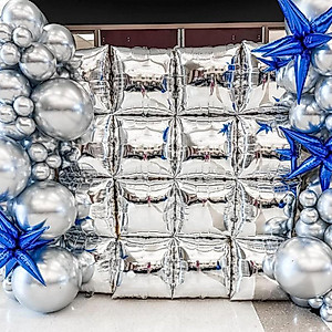 Silver Square Foil Balloons Wall Tunnel Backdrop Double Sided Metallic Balloon Arch Garland Kit For Anniversary Disco Engagement Bridal Birthday Graduation Party Decorations