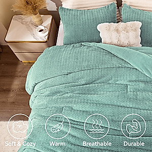 ChiXpace Fluffy Comforter Set - Furry Leaves Pattern Faux Fur Bed Set, Winter Ultra Soft Fuzzy Comfort Set, Velvet Bedding Set for Bed