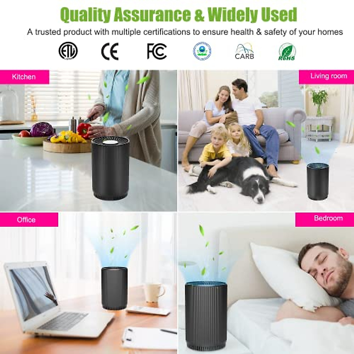 Muliap Air Purifiers For Bedroom Home, H13 HEPA Filter,Remove 99.97% Smoke, Pet Dander, Odor, Dust,24dB Quiet Sleep Air Purifier,2 Level Nightlight Air Purifiers,White KJ80.