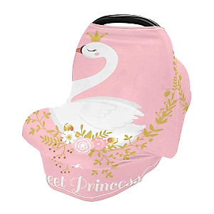 Cute Swan Princess Baby Car Seat Covers, Nursing Cover Breastfeeding Scarf Soft Breathable Stretchy Coverage, Infant Stroller Cover for Boys Girls