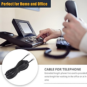 15FT Telephone Extension Cord Cable, Landline Phone Line Wire with RJ11 6P4C Plugs, Includes Cable Clips - Black - 2 Pack