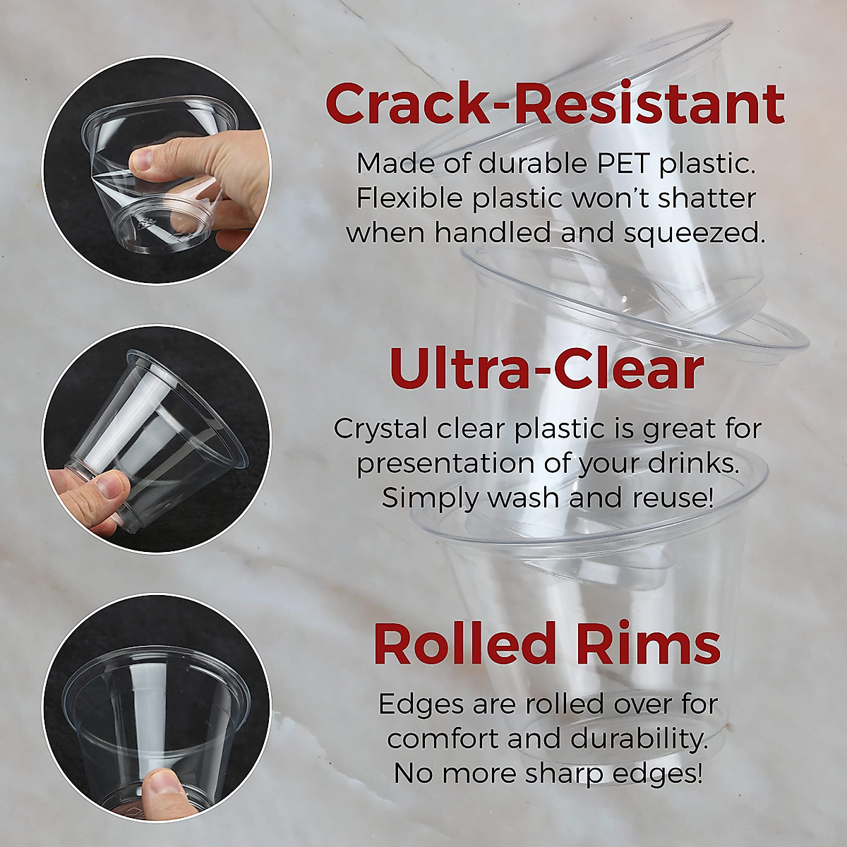 NYHI 100-Pack 9 oz Plastic Clear Cups | Value Pack Of Disposable Party Cup Tumblers | Use These Clear Cocktail Cups for Drinks , Wine, Punch, Champagne & More | Essential Party Supplies